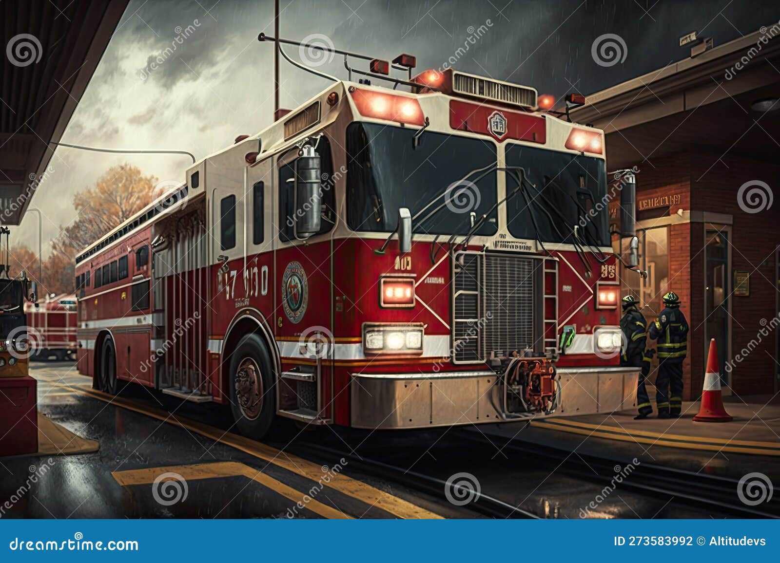 Fire Engine Pulling Out of Station, Ready To Respond To the Next ...