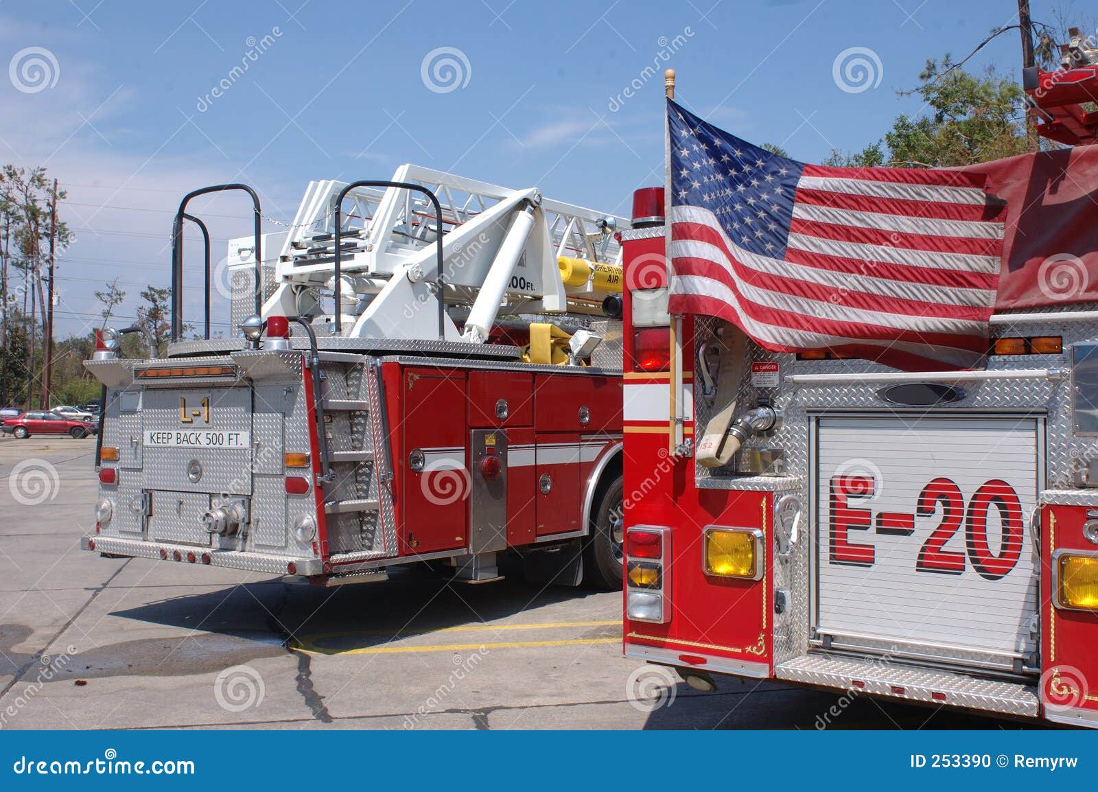 Fire Engine Rear - with Flag Stock Photo - Image of metal, shiny: 253390