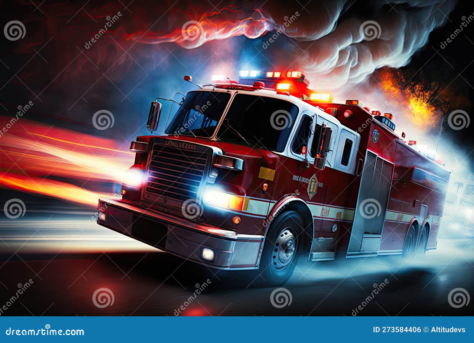 Fire Engine, Rushing To the Scene of Emergency with Lights and Sirens ...