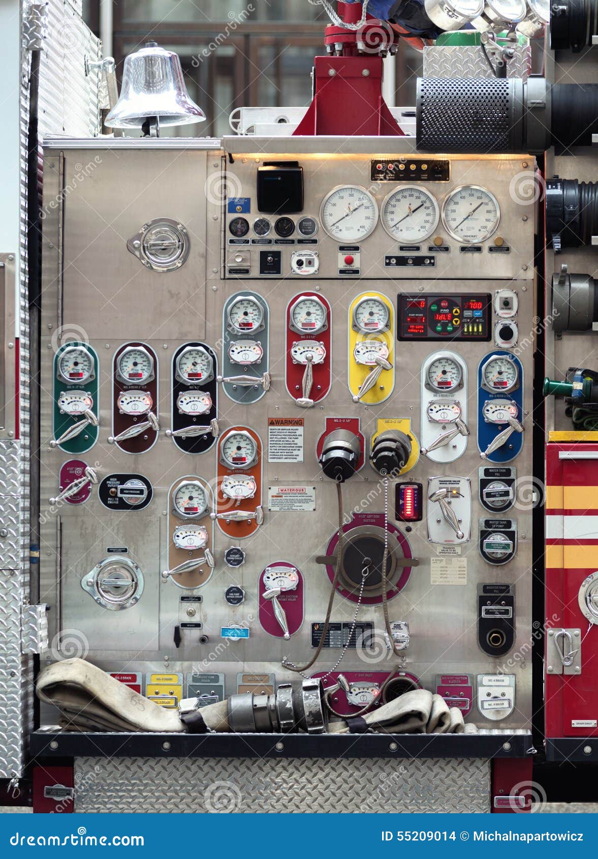 Fire engine side panel. stock photo. Image of dial, hose - 55209014