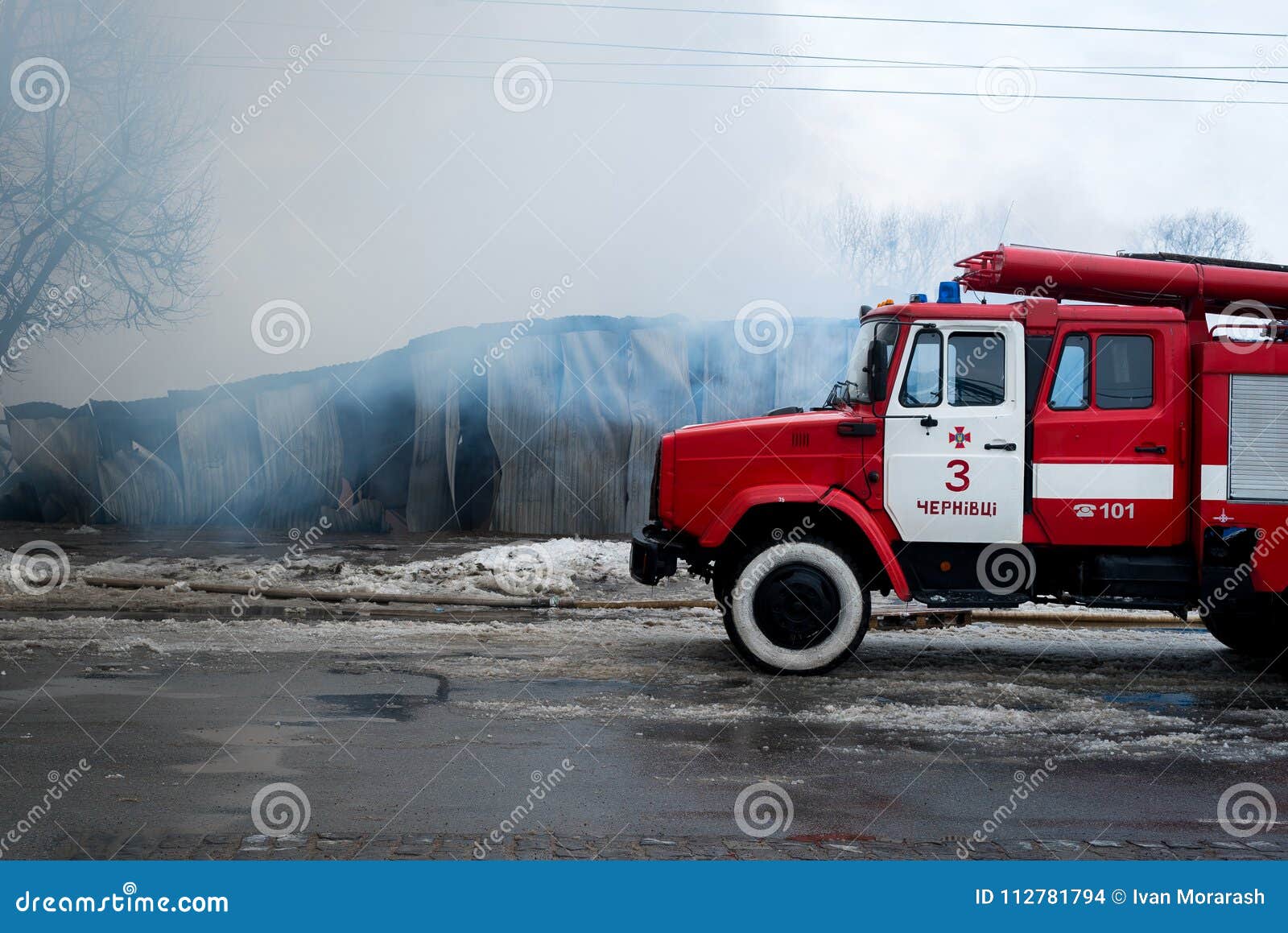 Chernivtsi / Ukraine - 03/19/2018: Fire Engine with Sirens and Blue ...