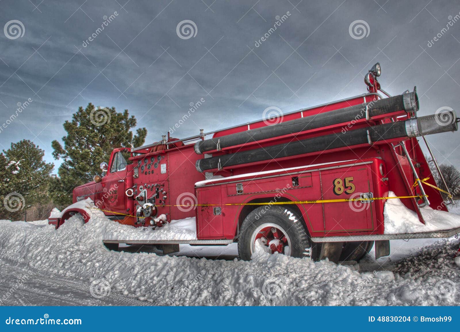 Fire Engine in the Snow stock photo. Image of white, winter - 48830204