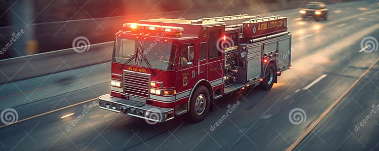 Fire Engine Speeding on Freeway at Sunset Stock Photo - Image of ...