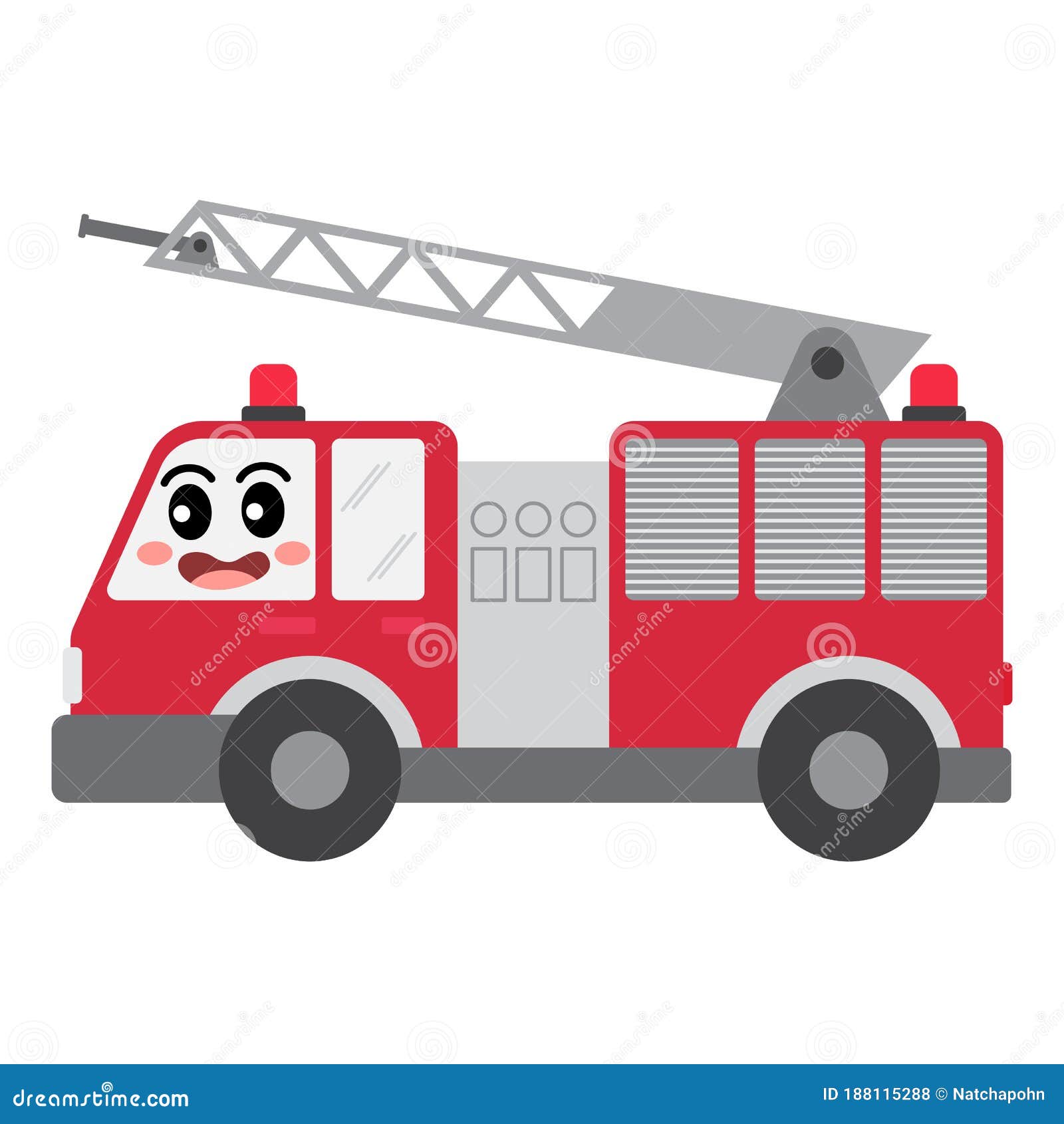Fire Engine Transportation Cartoon Character Side View Vector ...