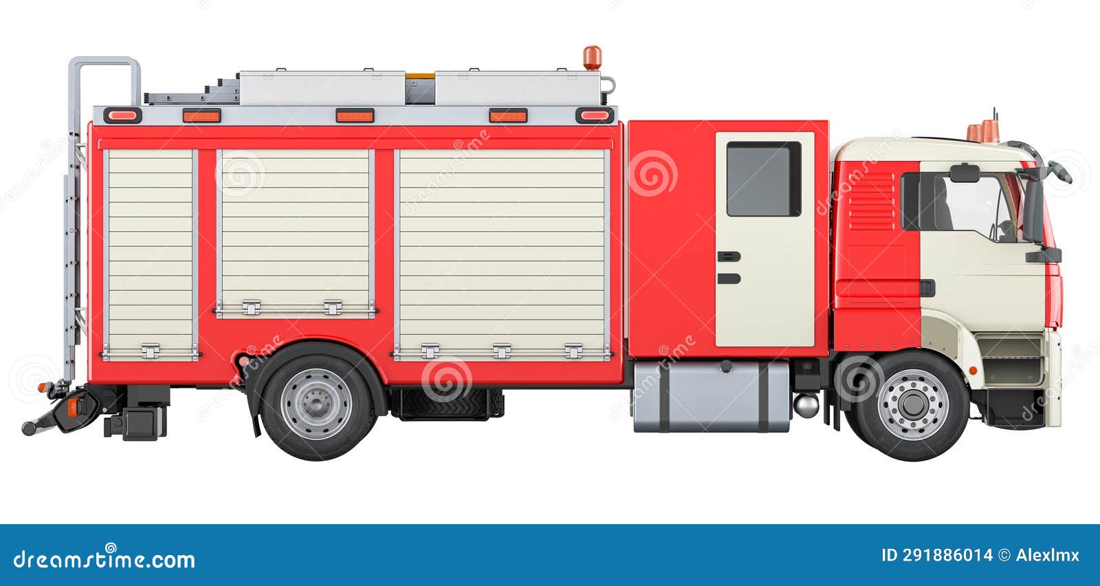 Fire Engine Truck, Side View. 3D Rendering Stock Illustration ...