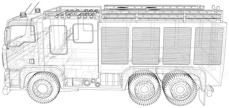 Fire Engine. Fire Truck. Wire-frame. the Layers of Visible and ...