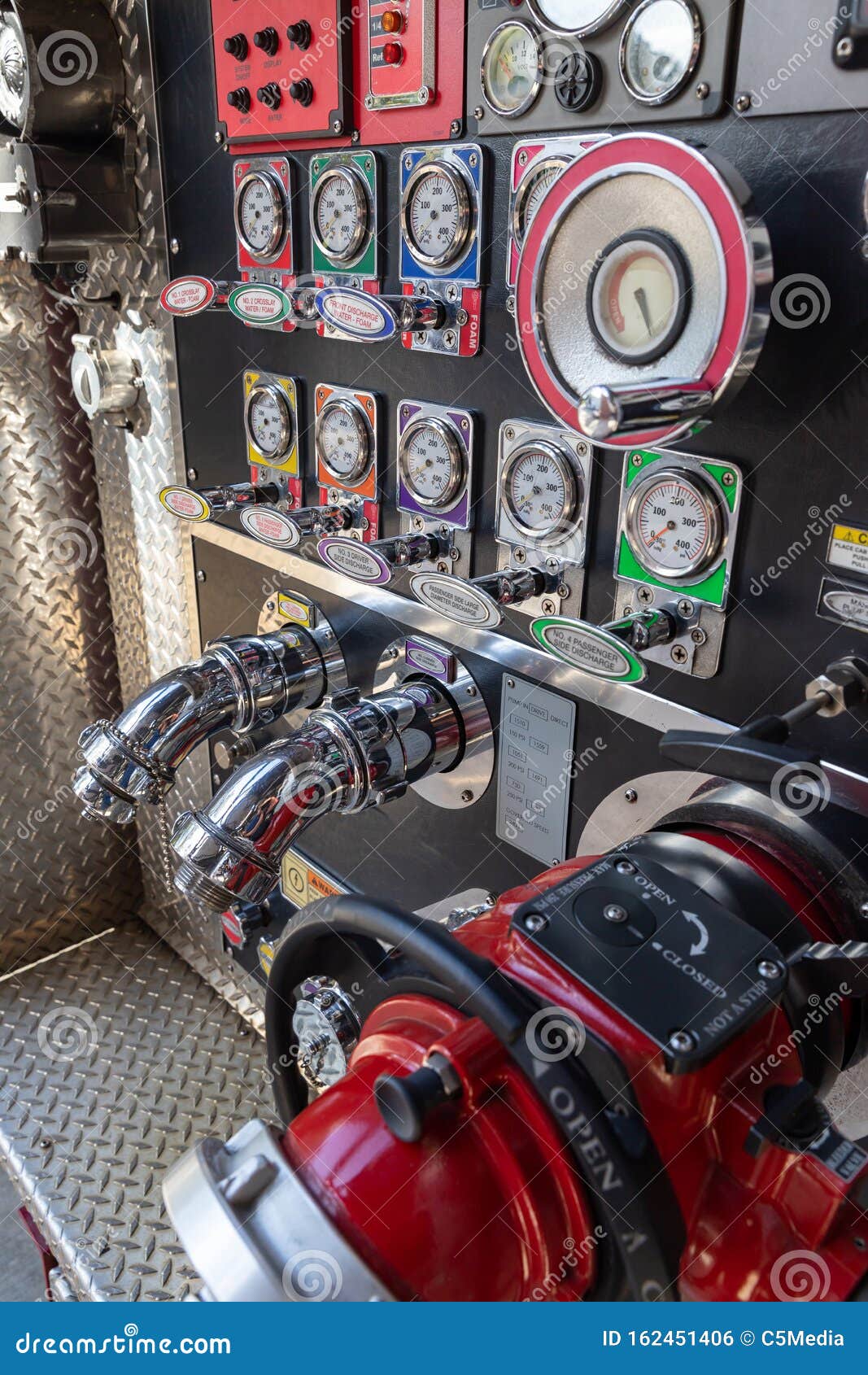 Fire Engine Valve and Pump Panel with Hose Conenctions Stock Photo ...