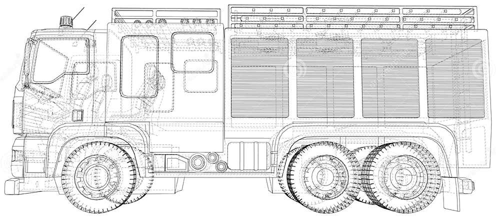 Fire Engine Vector. Fire Truck. Wire-frame. the Layers of Visible and ...