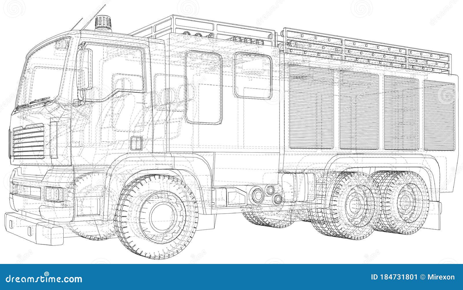 Fire Engine Vector. Fire Truck Wire-frame Line Isolated Stock Vector ...