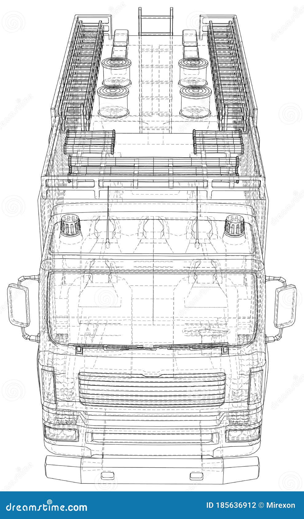 Fire Engine Vector. Fire Truck Wire-frame Line Isolated. Vector ...