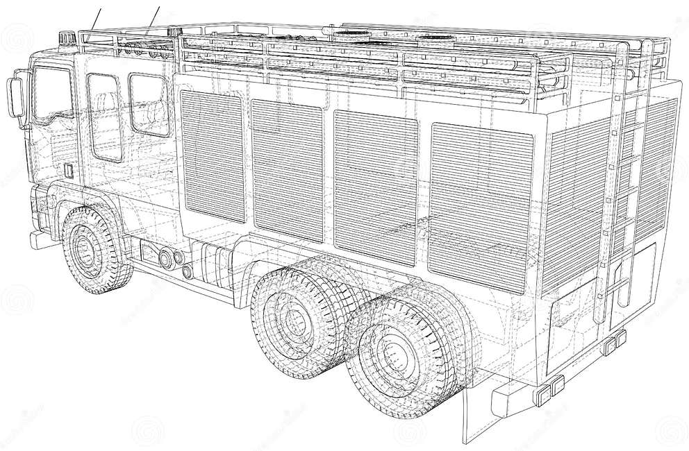 Fire Engine Vector. Fire Truck Wire-frame Line Isolated Stock Vector ...