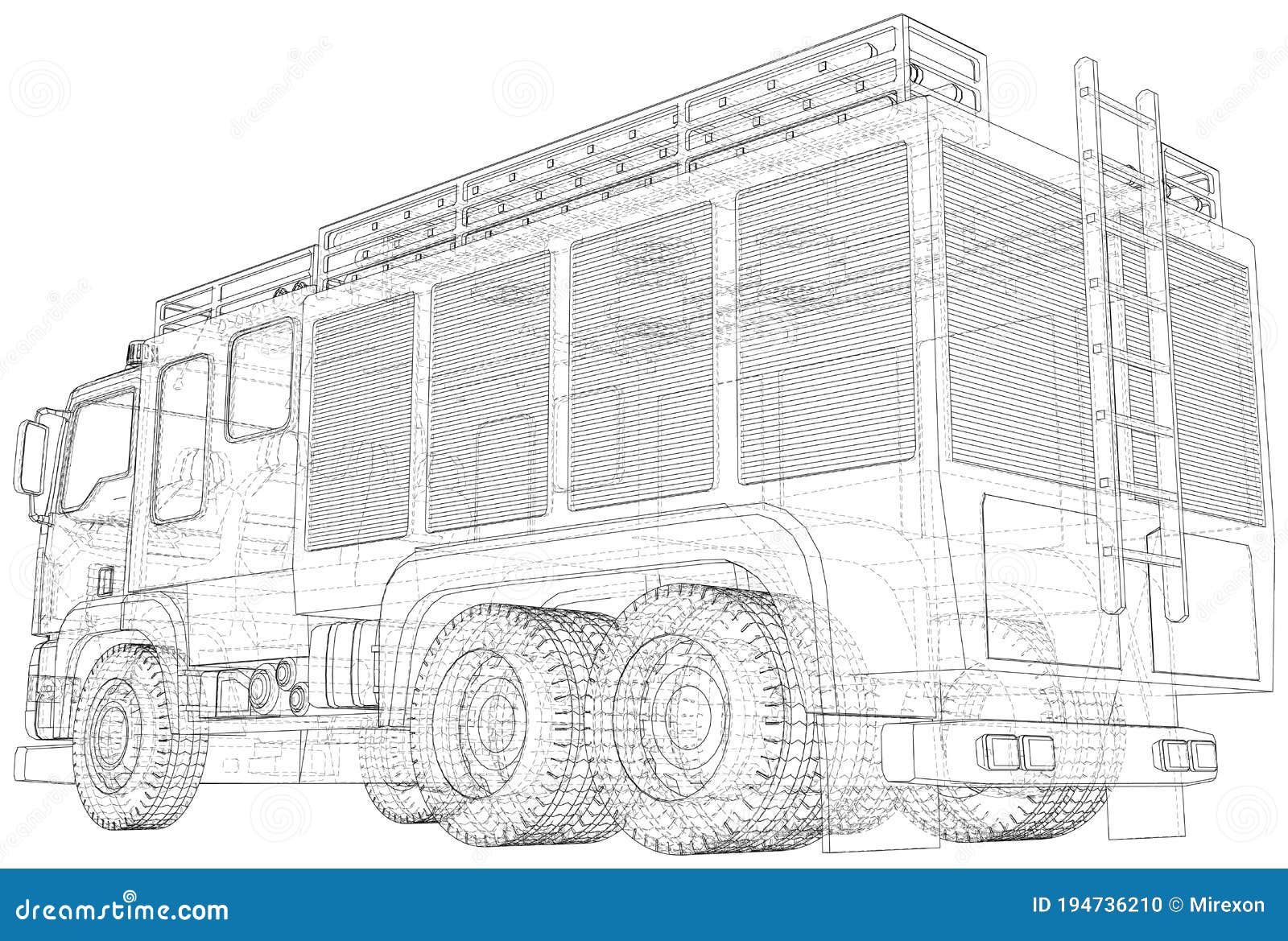 Fire Engine Vector. Fire Truck Wire-frame Line Isolated Stock Vector ...