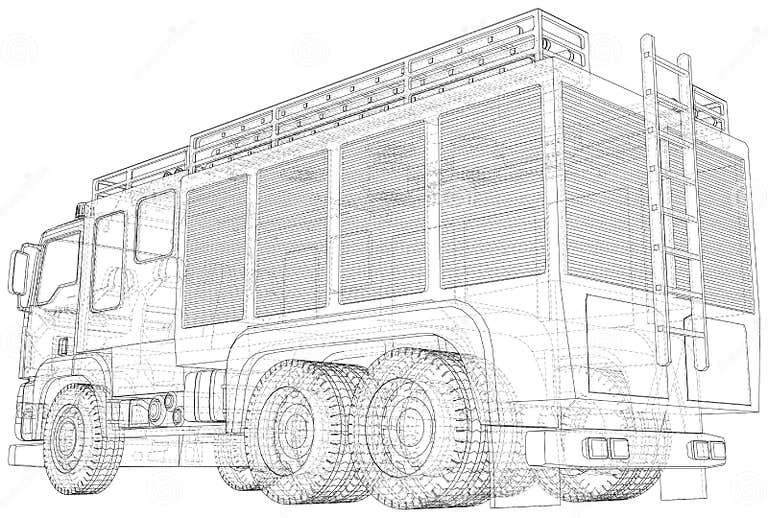 Fire Engine Vector. Fire Truck Wire-frame Line Isolated Stock Vector ...