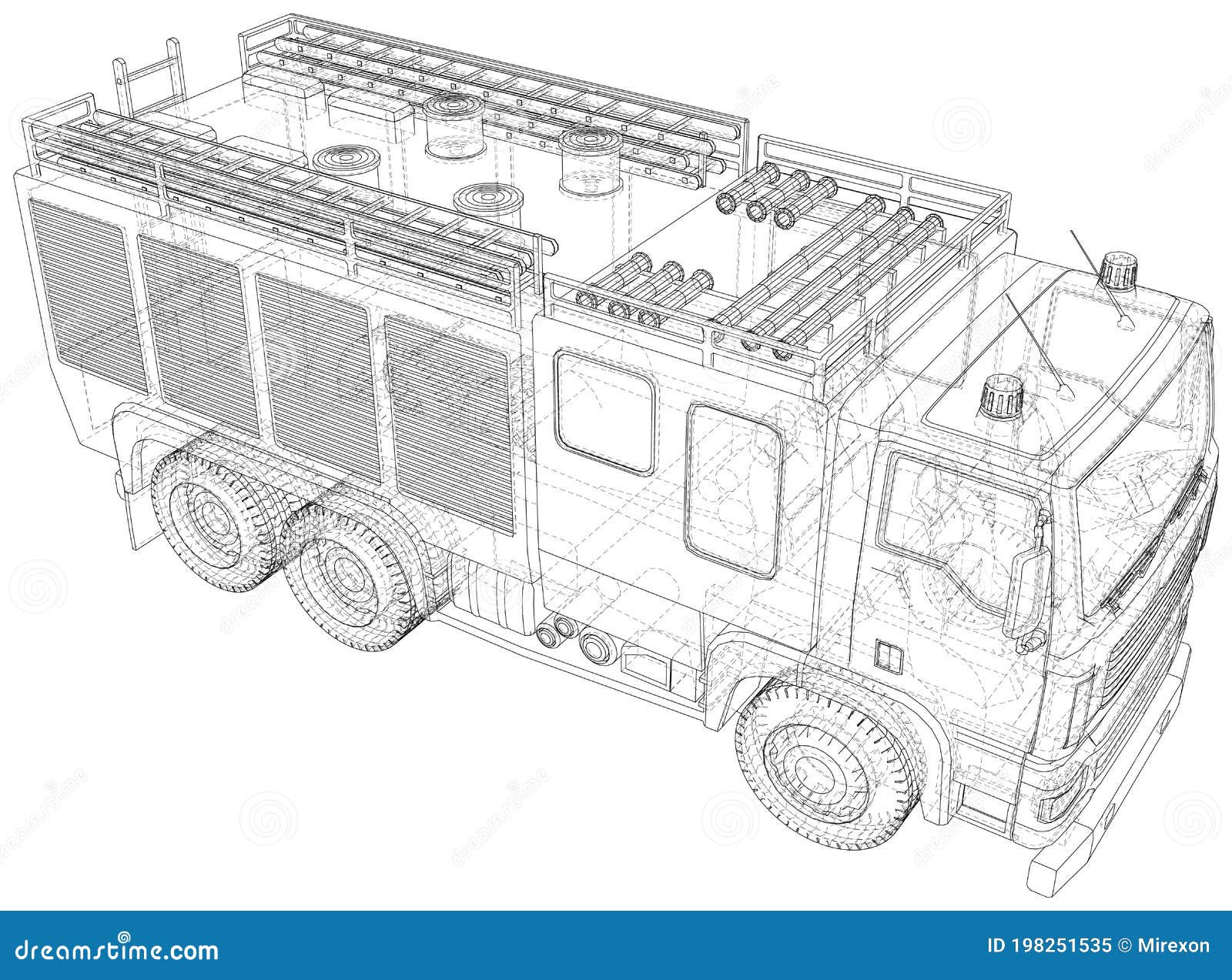 Fire Engine Vector. Fire Truck Wire-frame Line Isolated Stock Vector ...