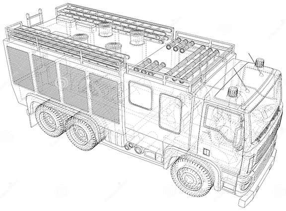 Fire Engine Vector. Fire Truck Wire-frame Line Isolated Stock Vector ...