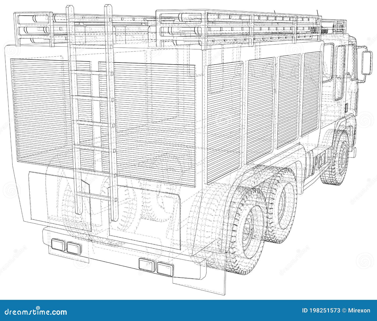 Fire Engine Vector. Fire Truck Wire-frame Line Isolated Stock Vector ...