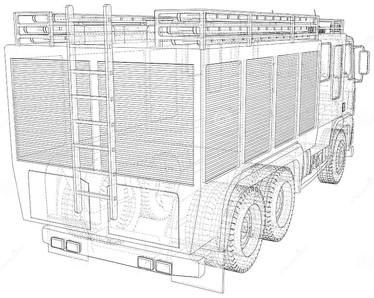 Fire Engine Vector. Fire Truck Wire-frame Line Isolated Stock Vector ...