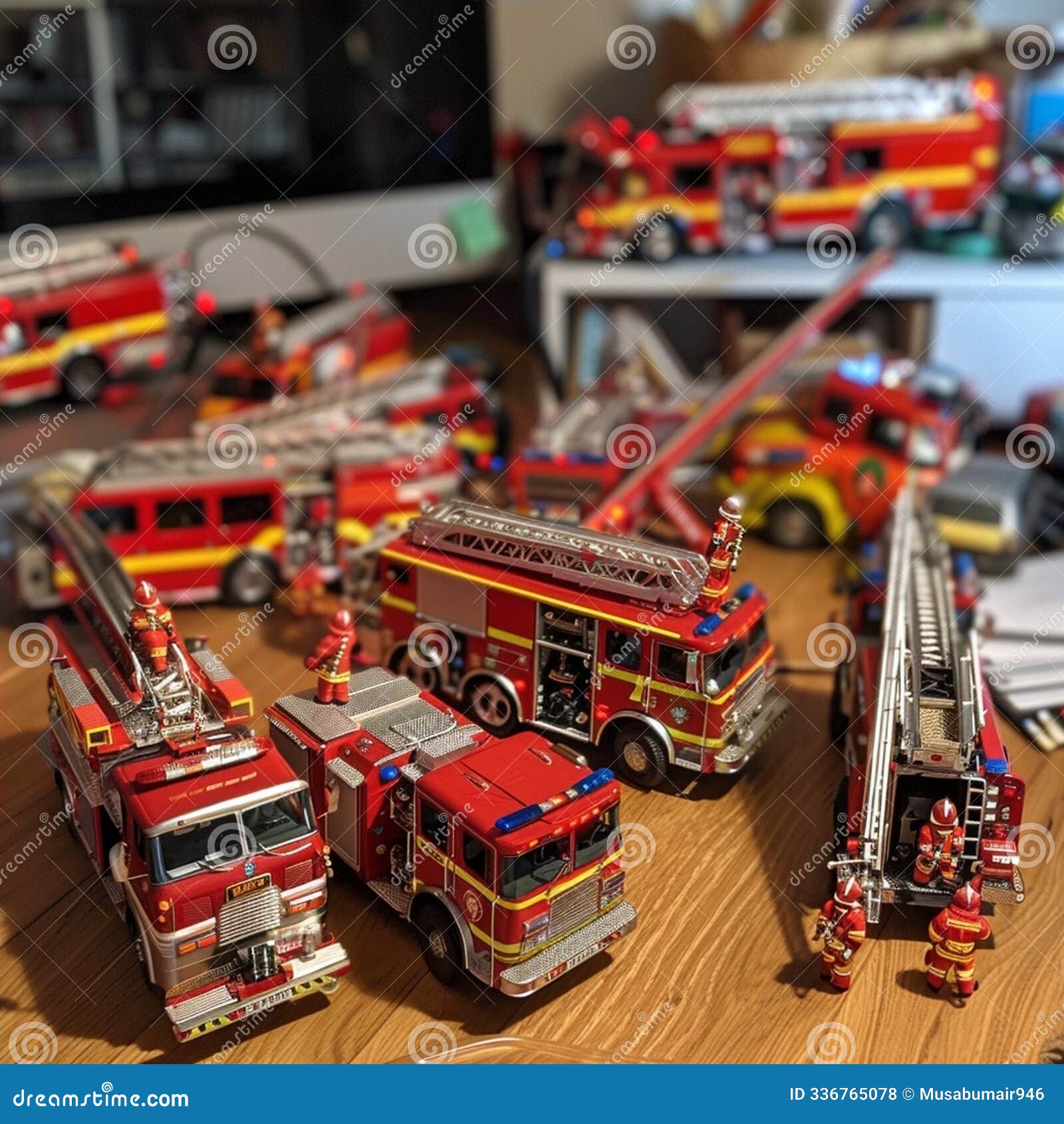 Fire Engines on a Desk, a Unique Display for Firefighters Stock ...