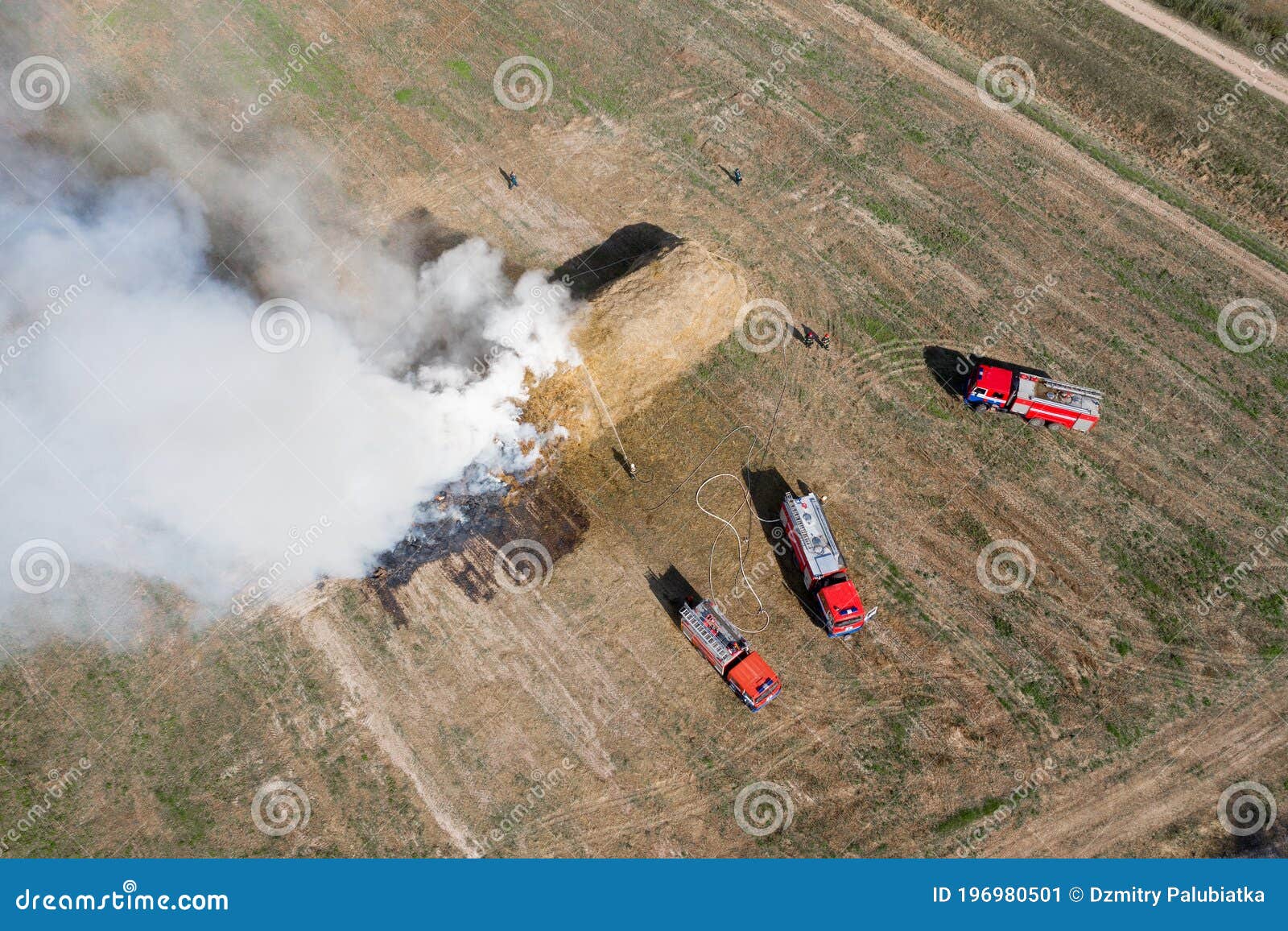 Fire Engines Extinguish Straw Top View Editorial Photo - Image of flame ...