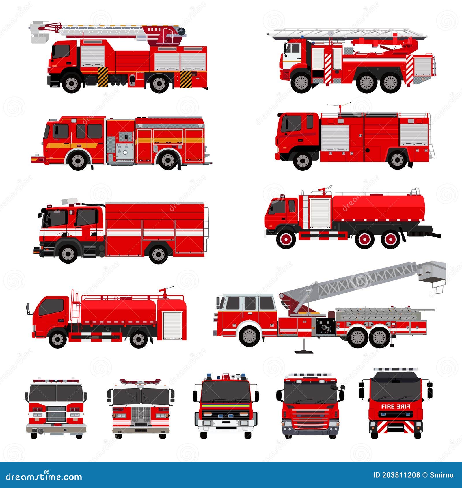 Fire Engines, Fire Trucks Collection Stock Vector - Illustration of ...