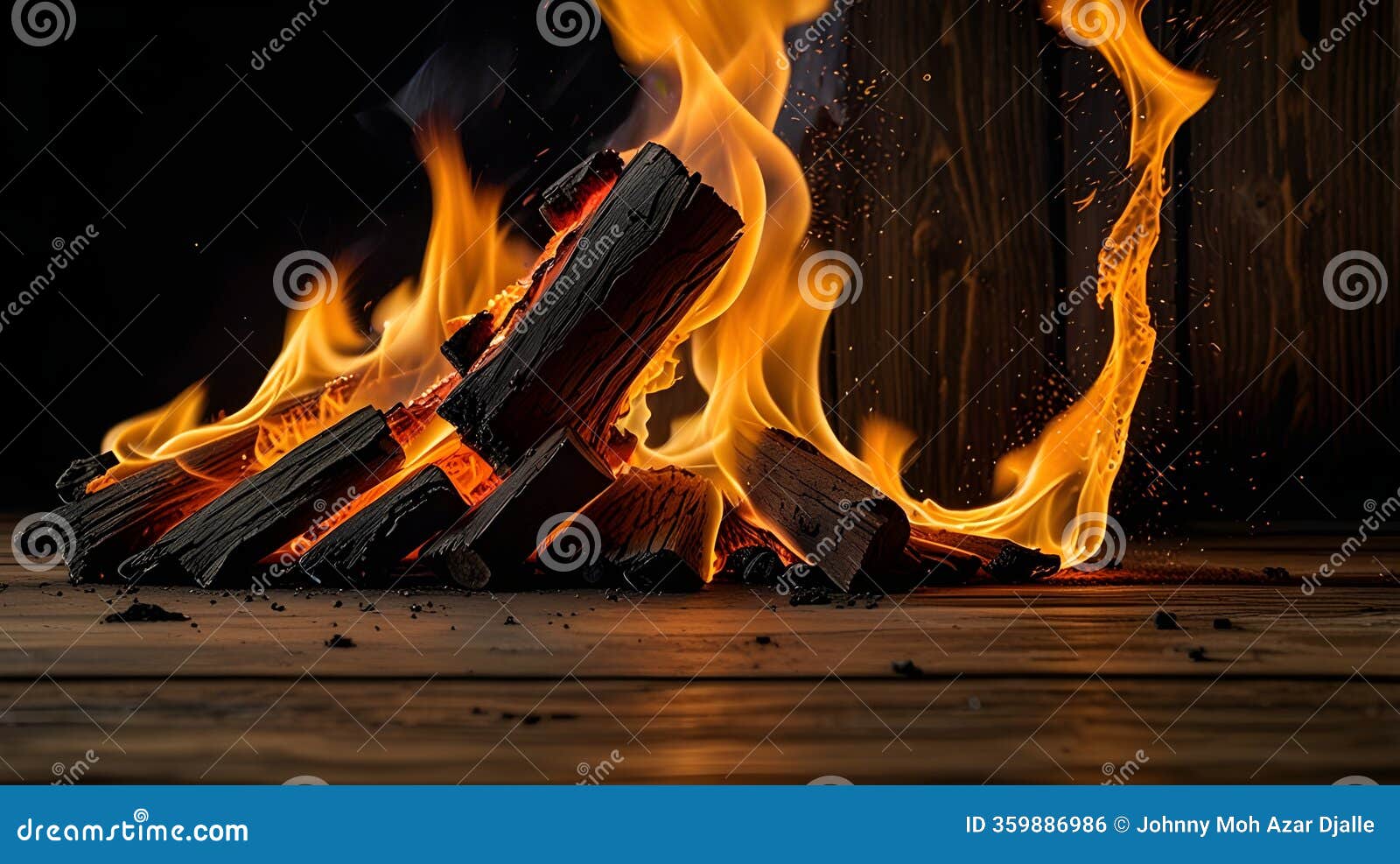 Fire Engulfing a Wooden Surface with Realistic Burning Details Stock ...