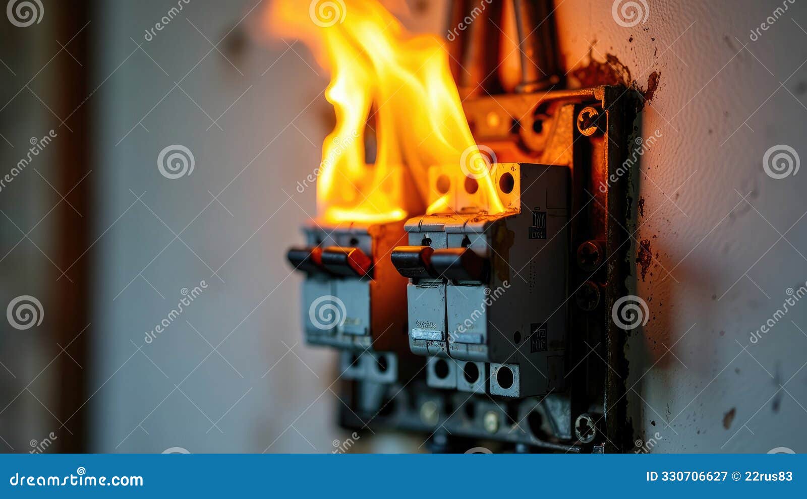 Fire Erupts from Electrical Panel during Malfunction in Dimly Lit Space ...
