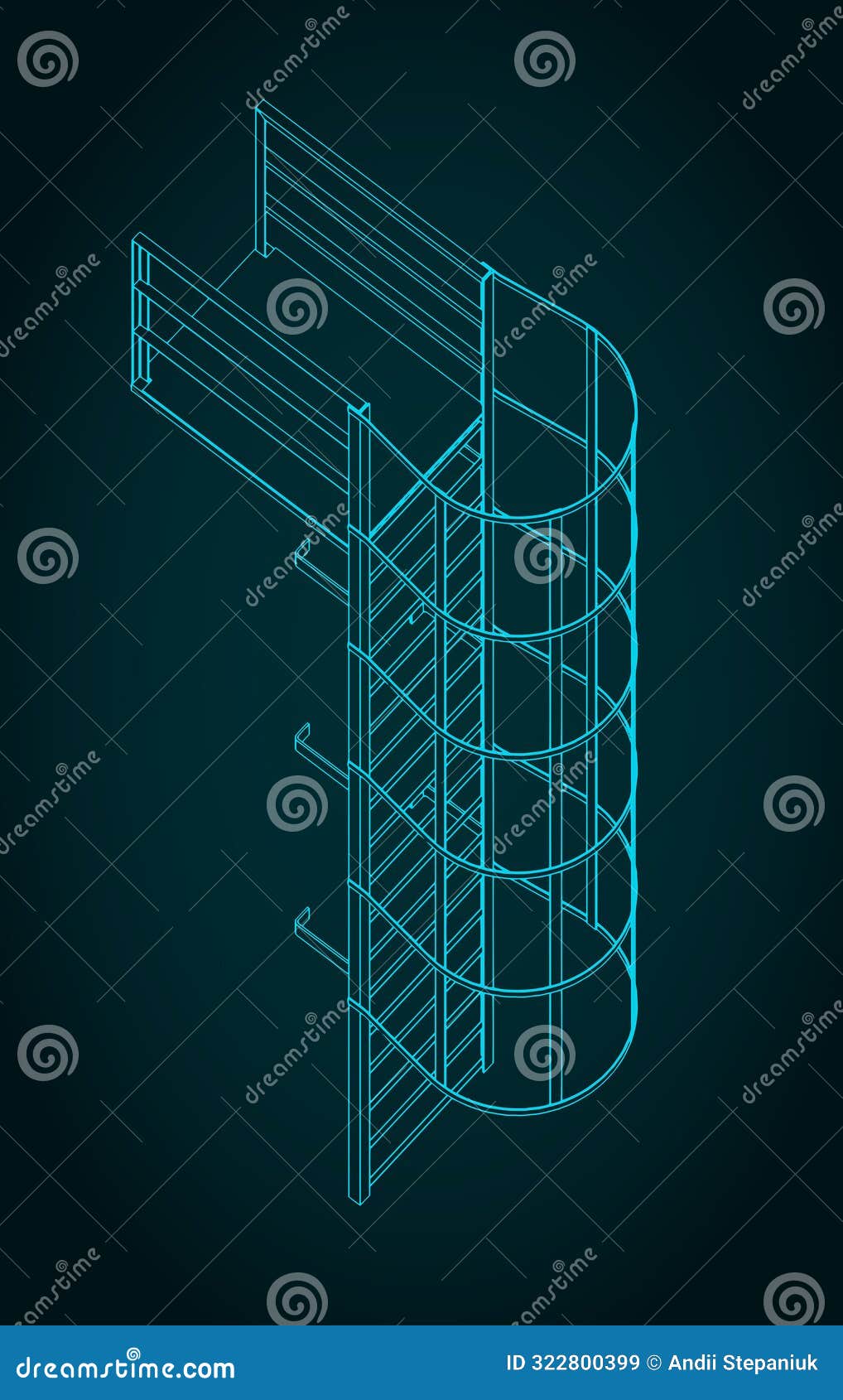 Fire Escape Isometric Blueprint Stock Vector - Illustration of stairway ...