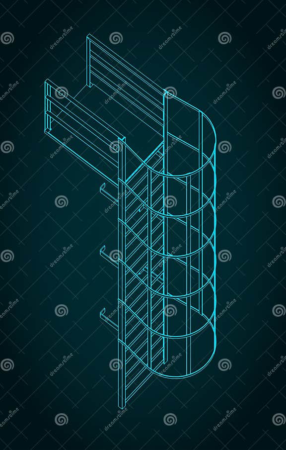 Fire Escape Isometric Blueprint Stock Vector - Illustration of stairway ...