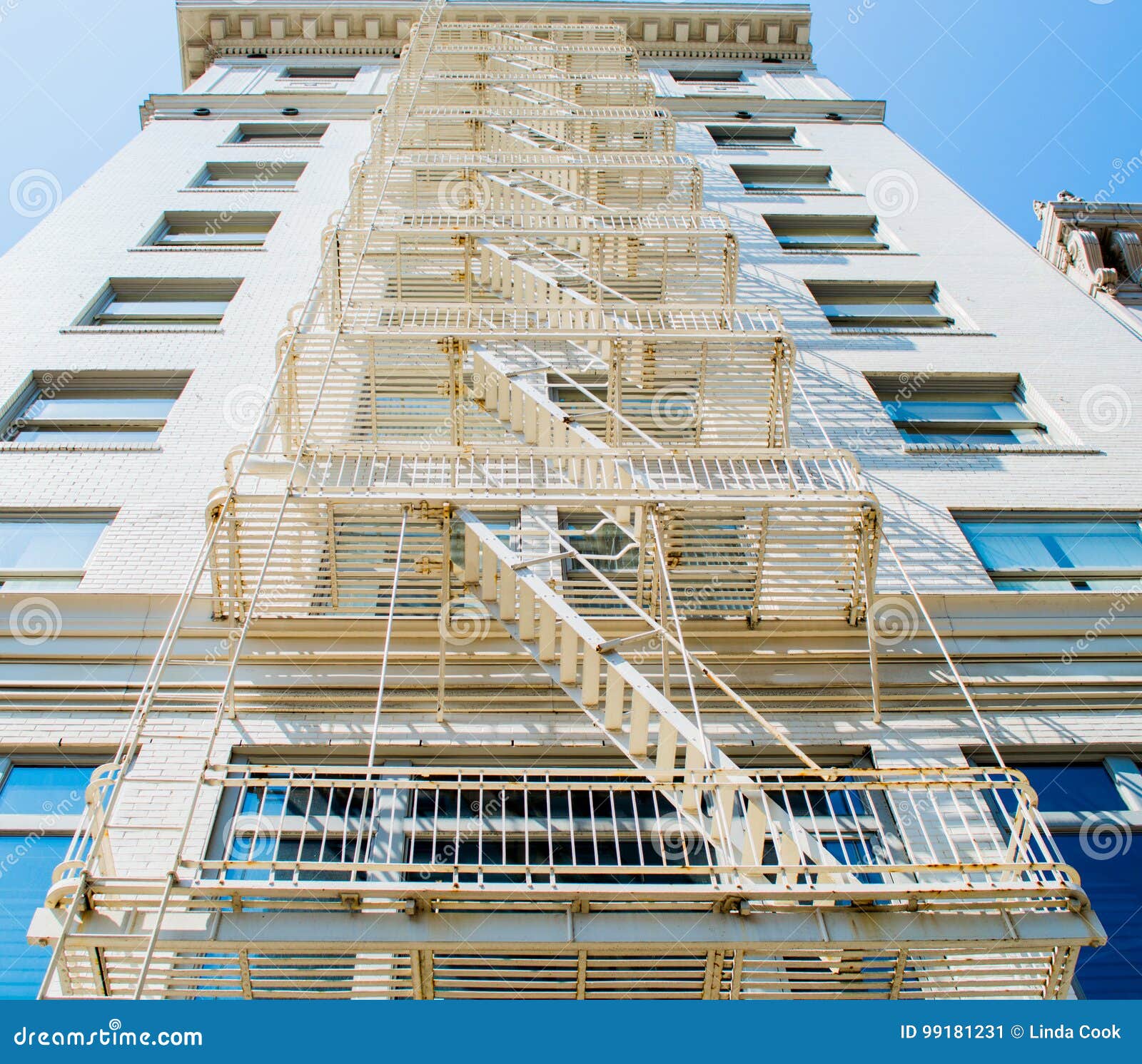Fire Escape on Tall Building Viewed from Below Stock Image - Image of ...
