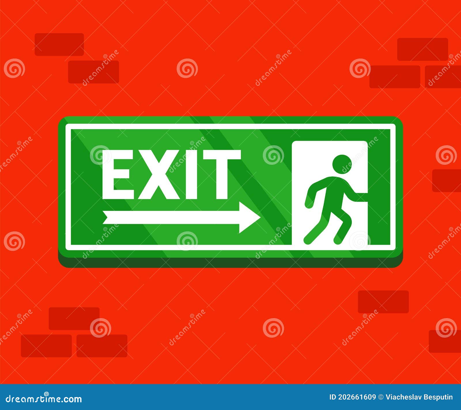 Fire Evacuation Sign. The Safe Exit Sticker Hangs On A Brick Wall ...