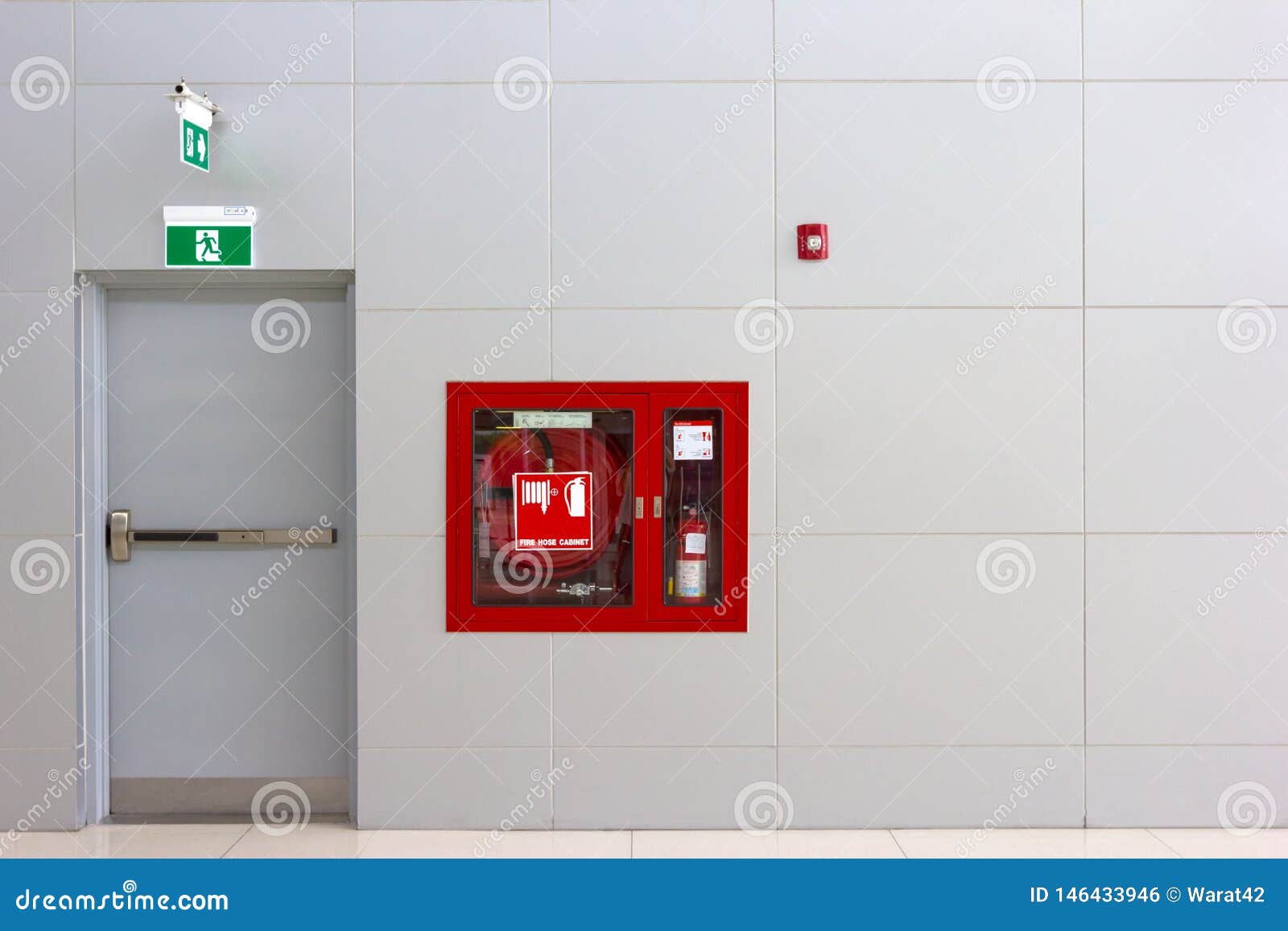 Fire Exit Door and Fire Extinguish Equipment Stock Photo - Image of ...