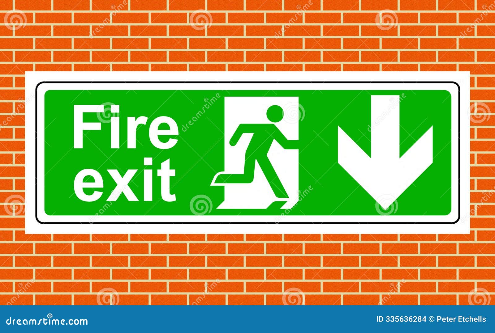 Fire Exit Down Sign on a Wall Stock Illustration - Illustration of fire ...