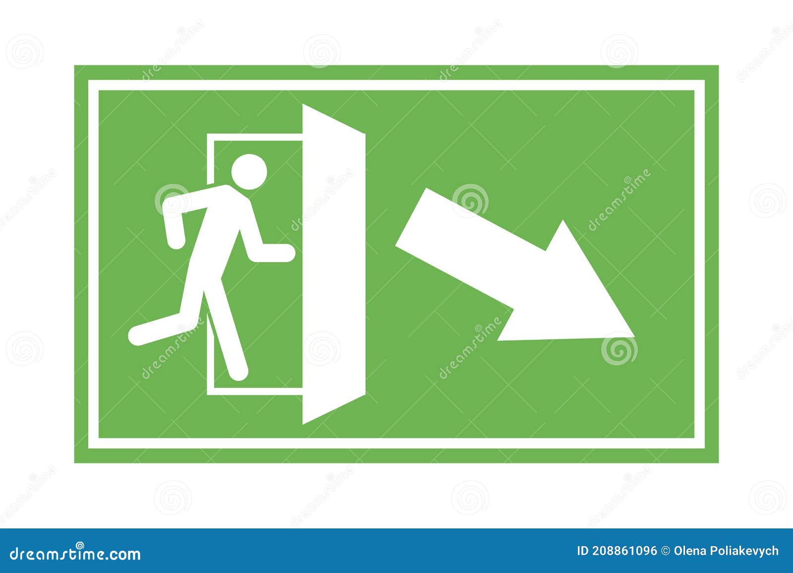 Fire Exit Down and To the Right. a Man Running at the Door. Green ...