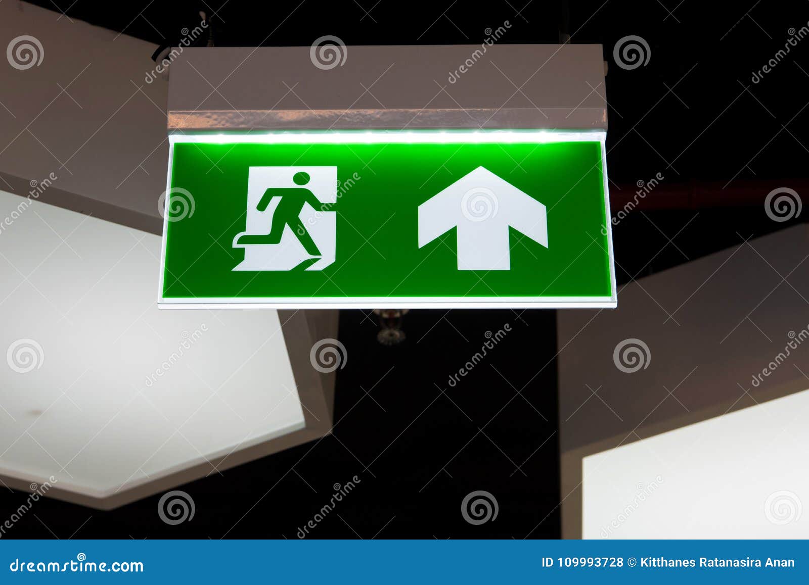 Fire Exit ,green Emergency Exit Sign Stock Photo - Image of leading ...