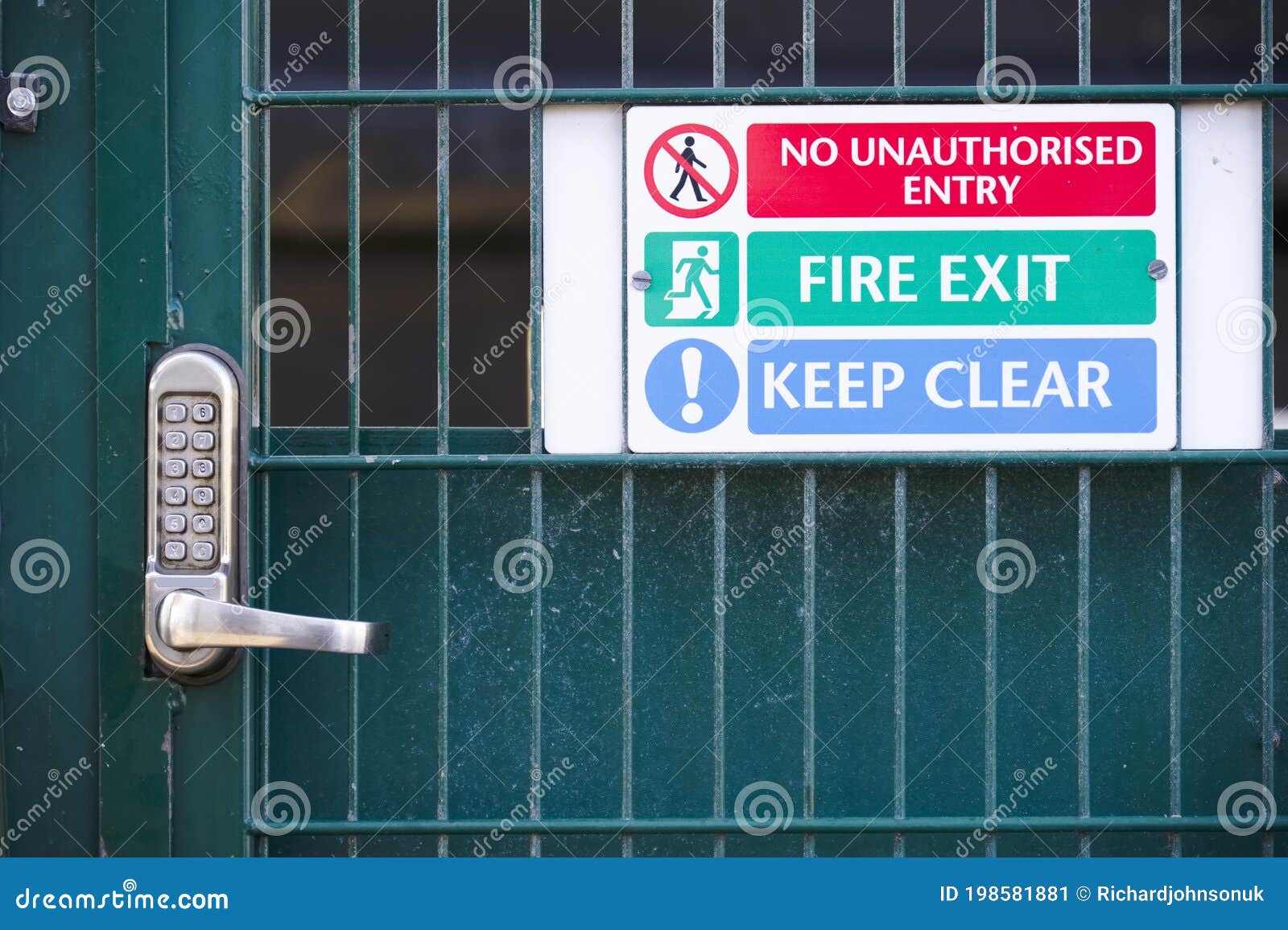 Fire Exit Keep Clear Sign on Construction Building Site Door Stock ...