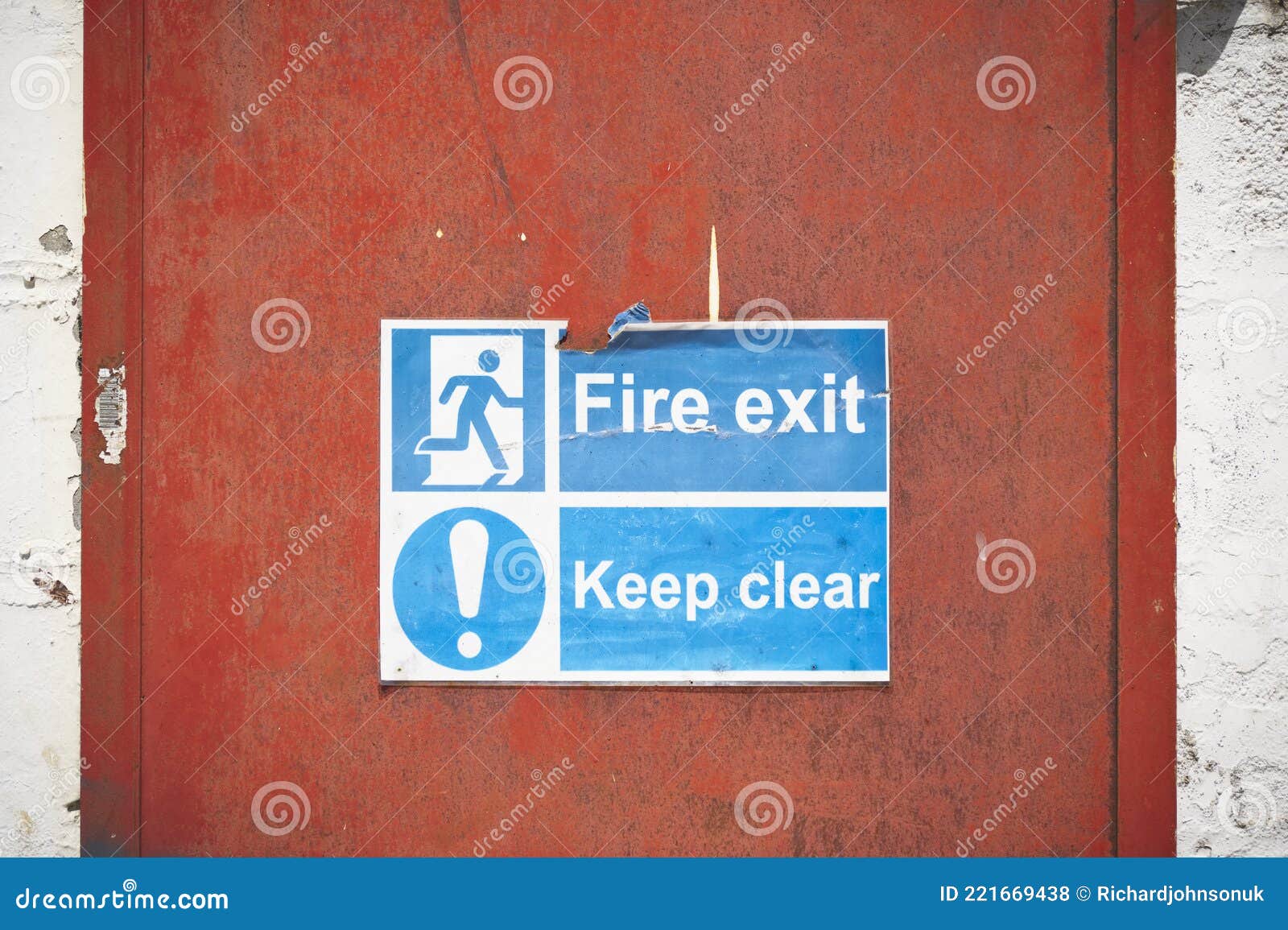 Fire Exit Keep Clear Sign on Construction Building Site Door Stock ...