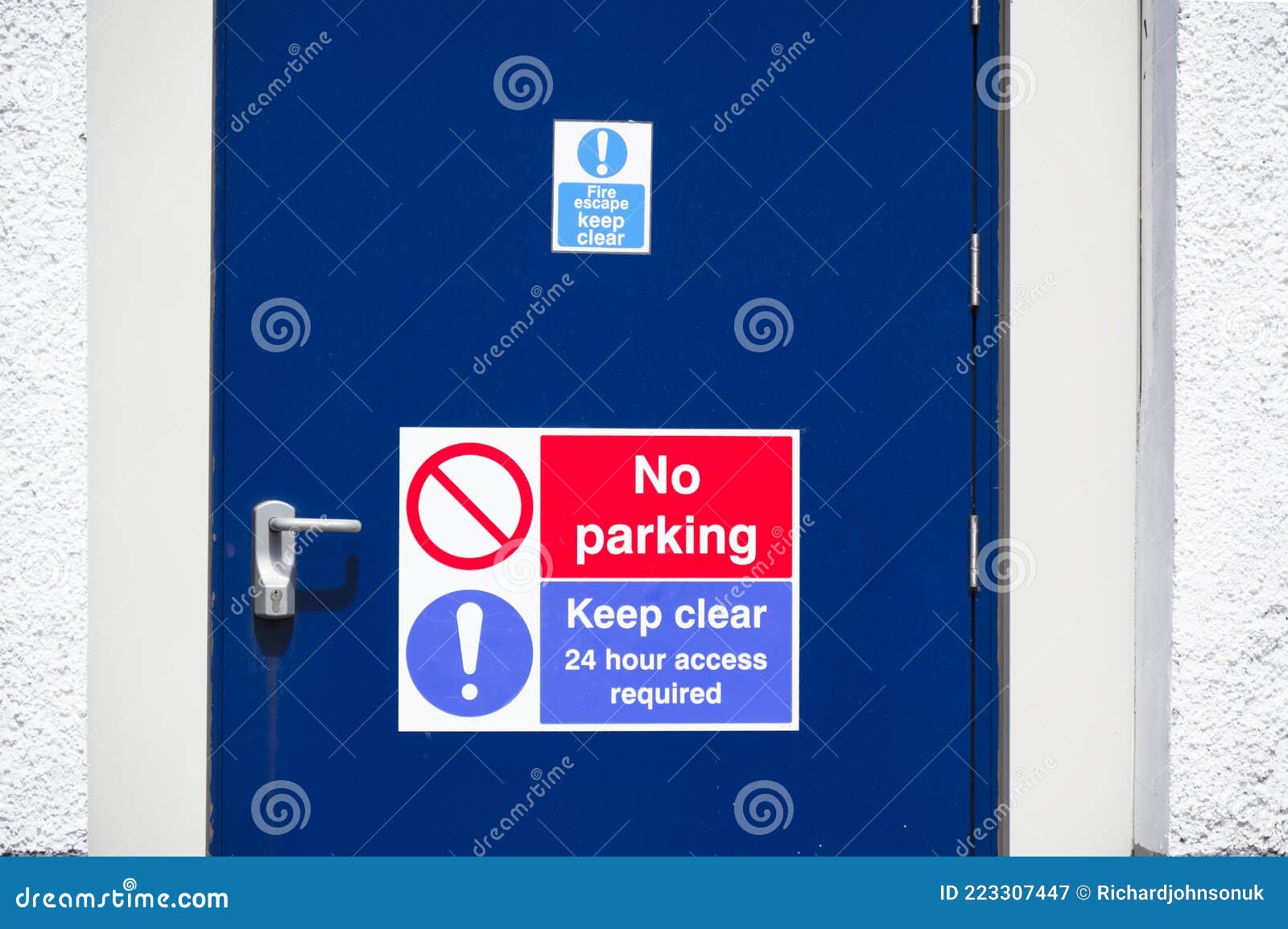 Fire Exit Keep Clear Sign on Construction Building Site Door Stock ...