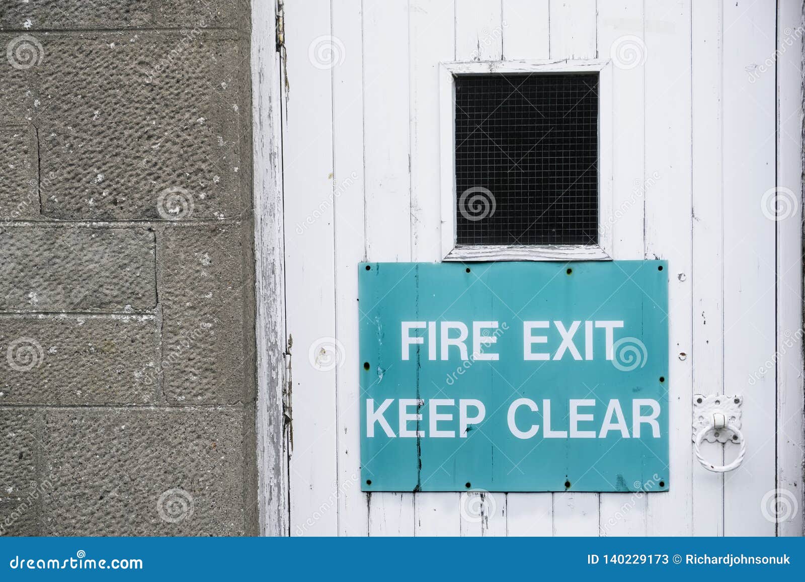 Fire Exit Keep Clear Sign Rustic White Door Stock Image - Image of life ...