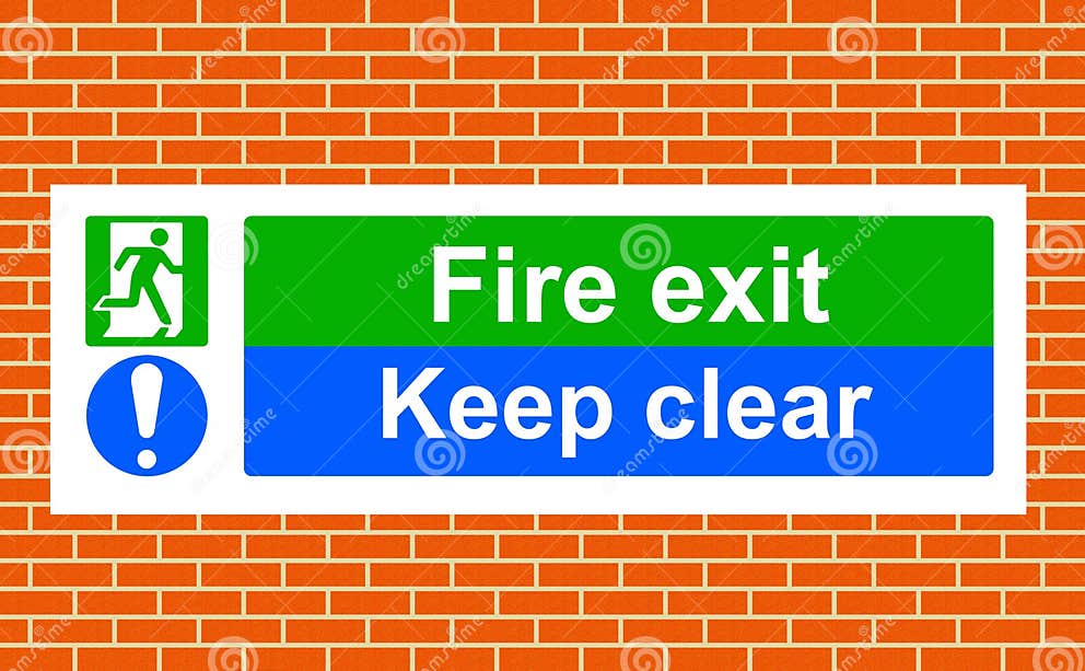 Fire Exit Keep Clear Sign on a Wall Stock Illustration - Illustration ...