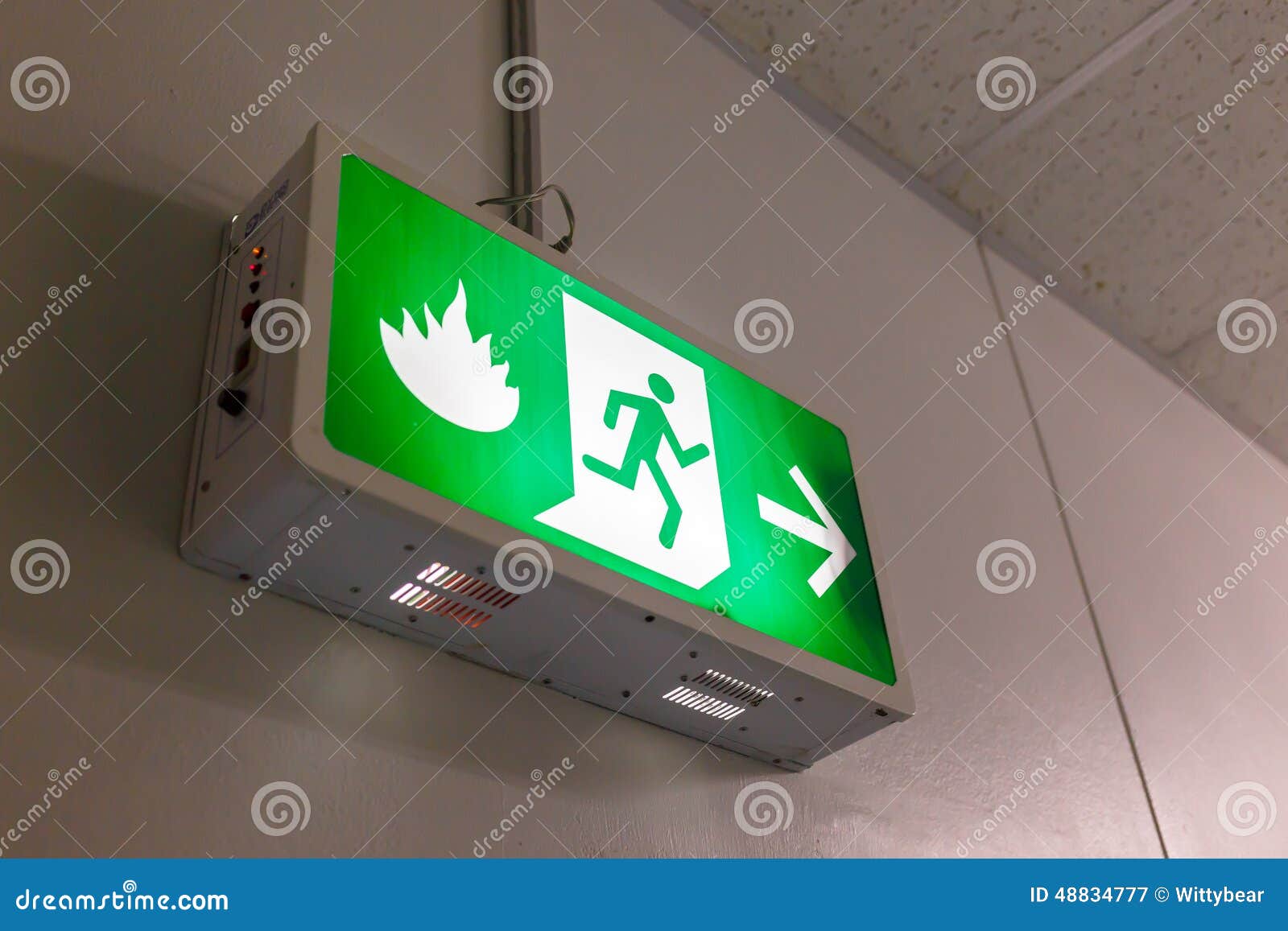 Fire exit light sign stock image. Image of extinguisher - 48834777