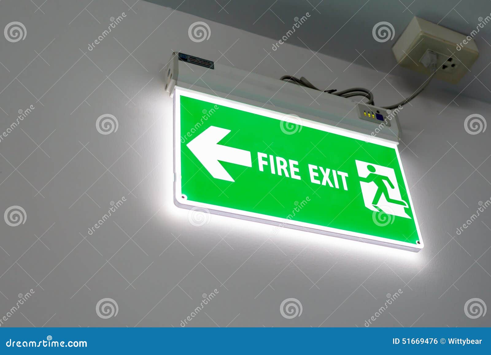 Fire exit light sign stock photo. Image of open, green - 51669476
