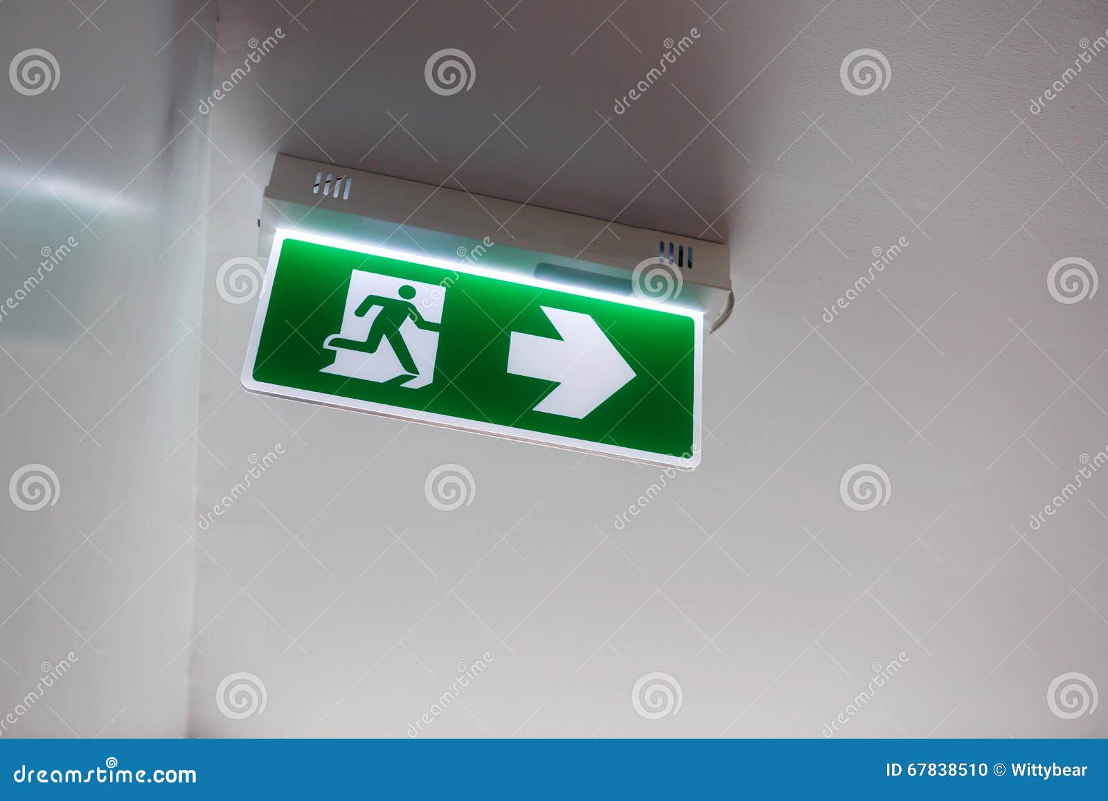 Fire exit light sign stock photo. Image of panic, open - 67838510