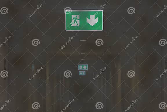 Fire Exit Light in Smoky Corridor of Apartment Stock Photo - Image of ...