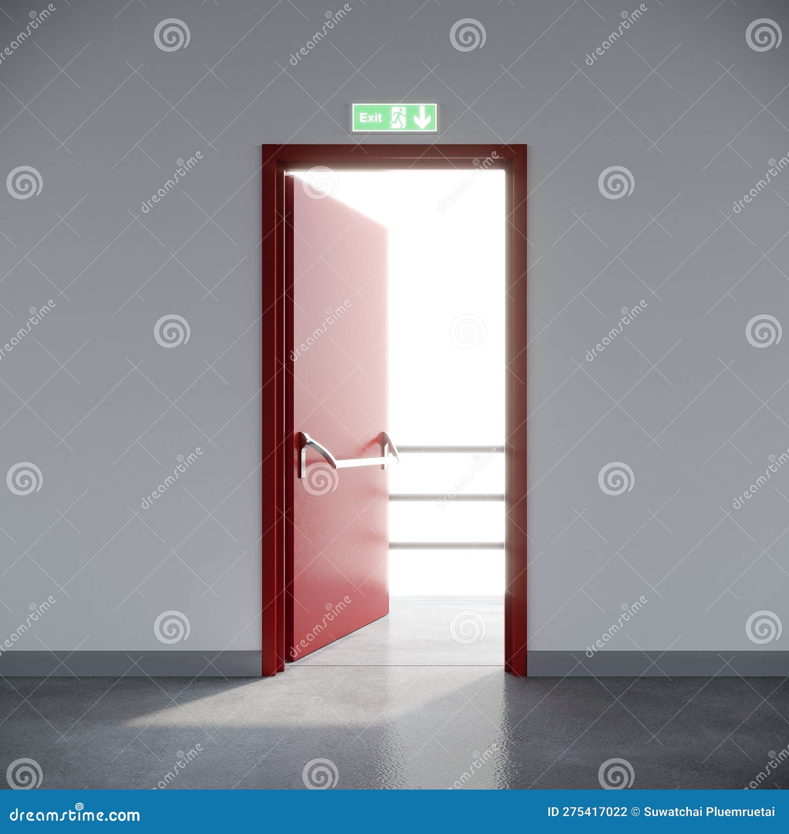 Fire Exit Red Door in White Sapce Building . 3d Stock Illustration ...