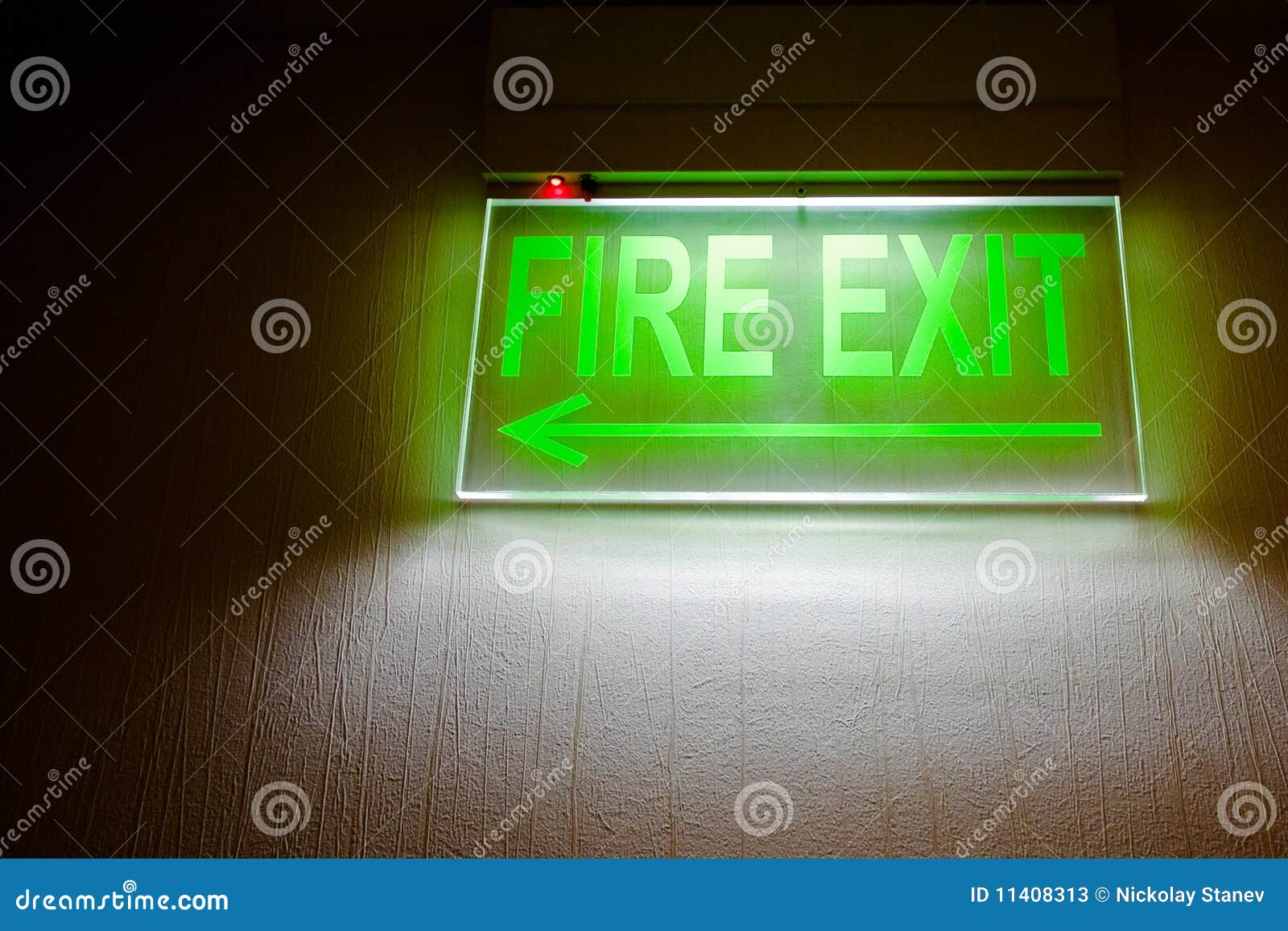 Fire Exit Sign On The Ceiling Entry The Fire Escape, Green Safety Light ...