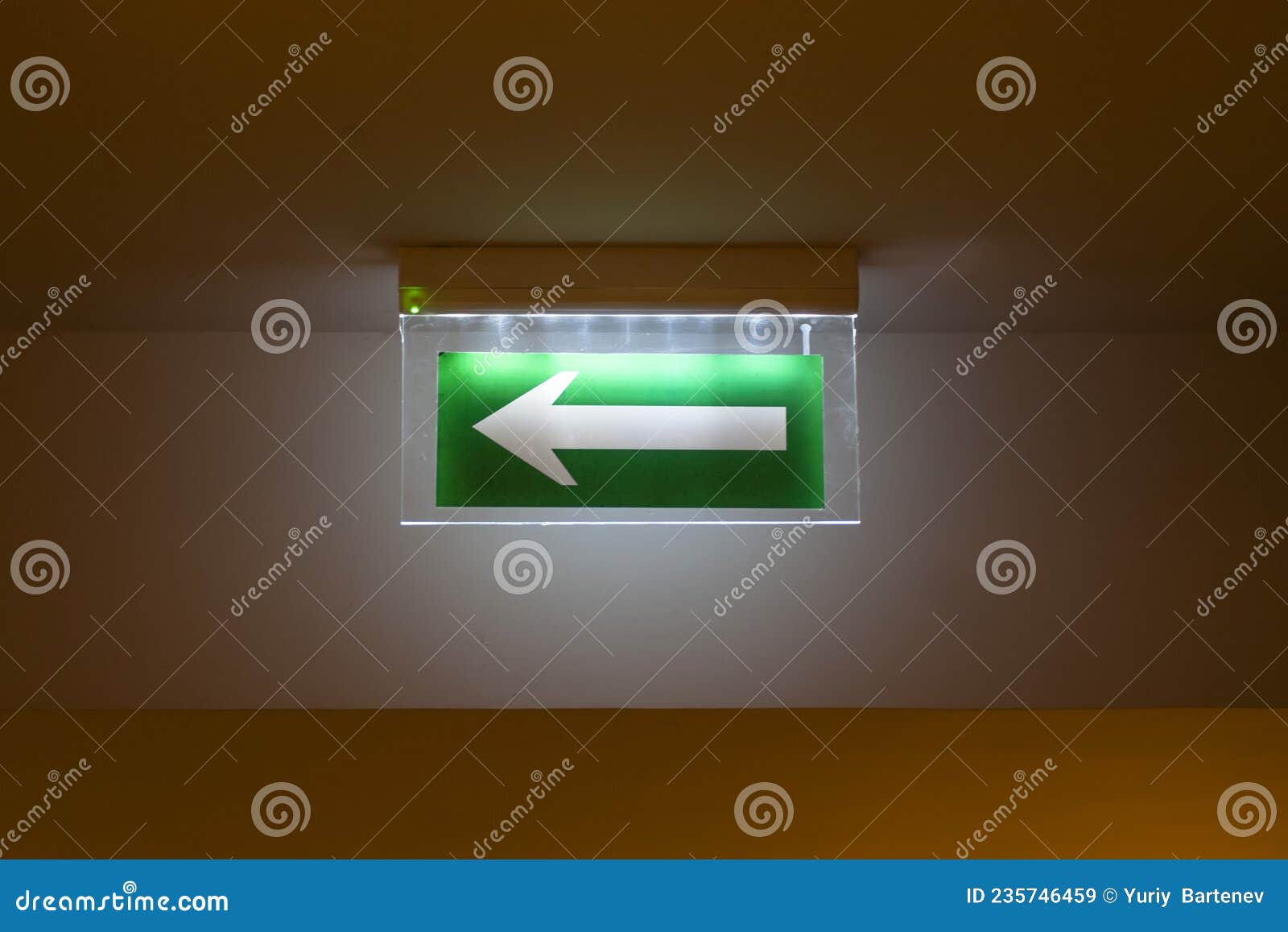 Fire Exit Sign and Alarm for Fire or Smoke on the Ceiling. Stock Image ...