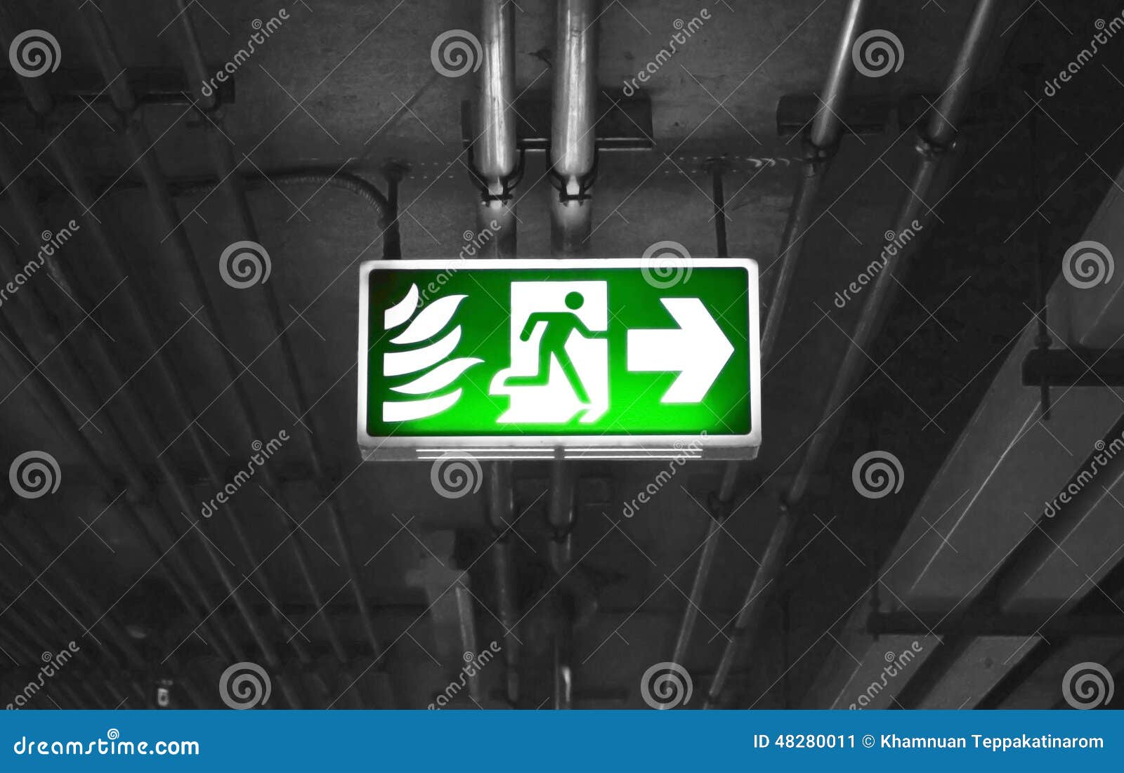 Fire Exit Sign in Car Park Building Stock Image - Image of direction ...