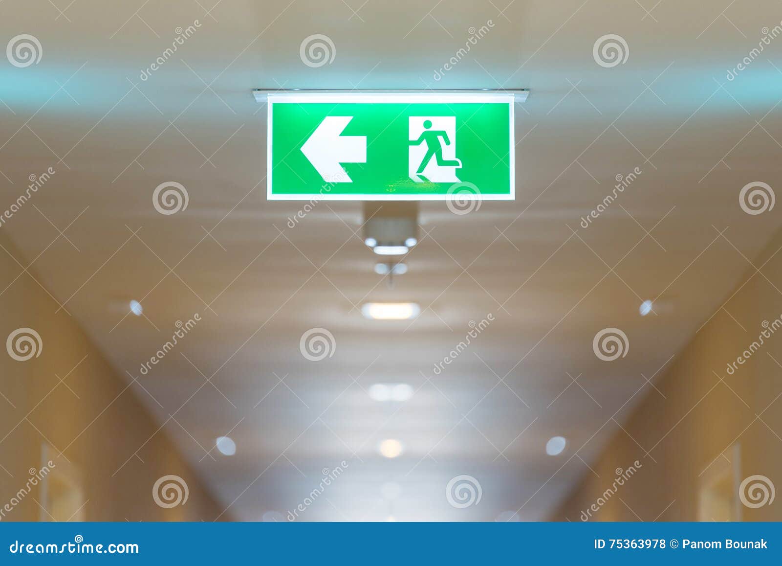 Fire Exit Sign in High Rise Building Stock Photo - Image of arrow ...