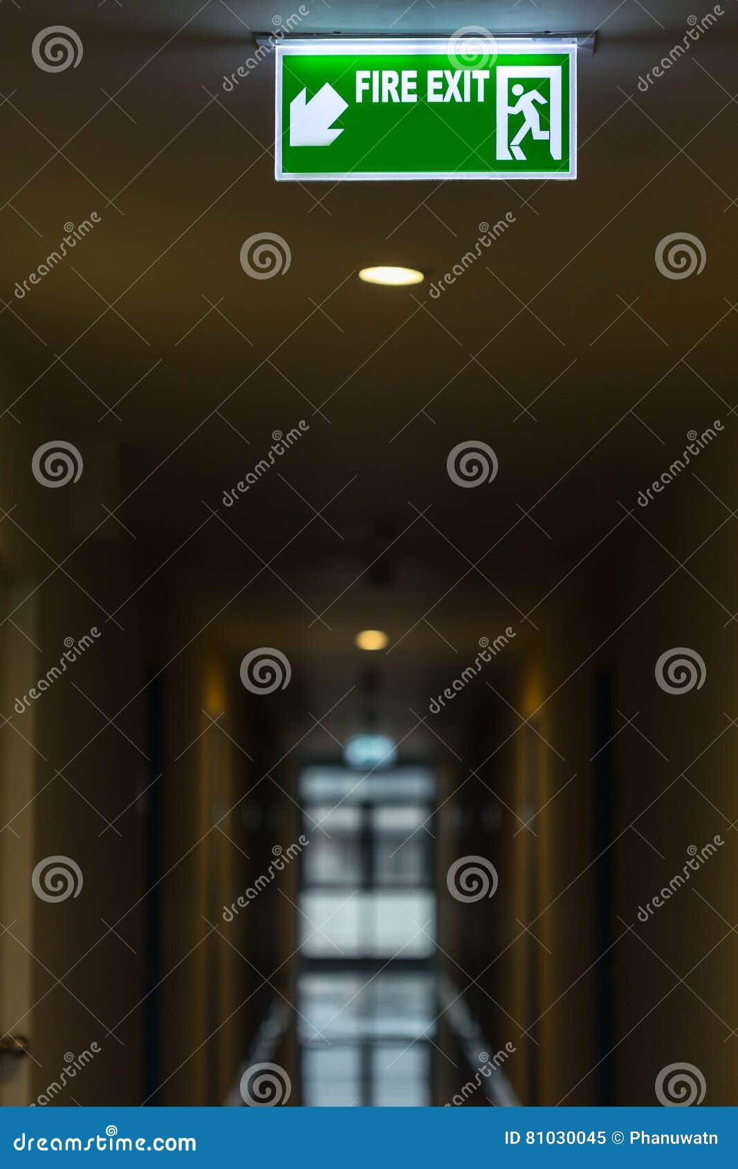 Fire Exit Sign in Hotel Corridor Stock Image - Image of hotel, modern ...