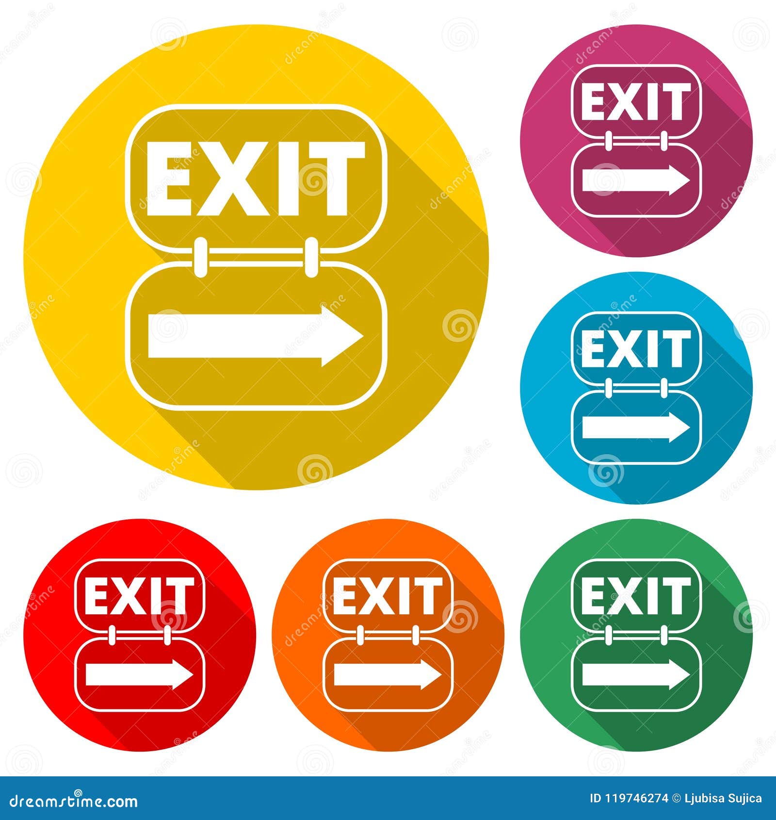 Fire Exit Sign Icon, Emergency Exit, Color Icon with Long Shadow Stock ...